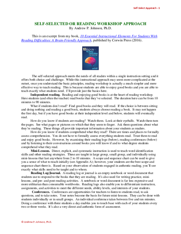 (PDF) READING WORKSHOP: AN EFFECTIVE, MULTI-LEVEL FORM OF READING ...