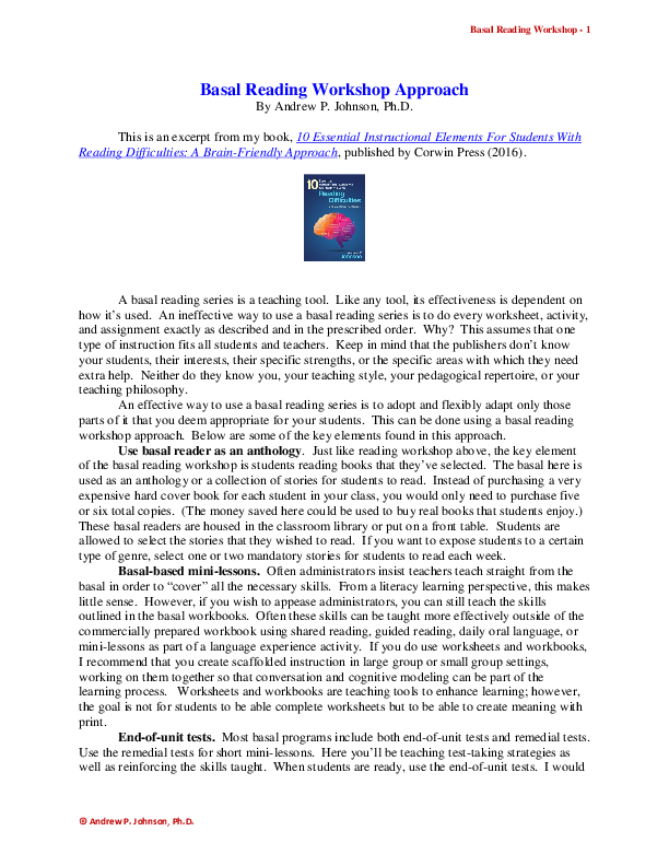 (PDF) READING INSTRUCTION: THE BASAL READING WORKSHOP APPROACH