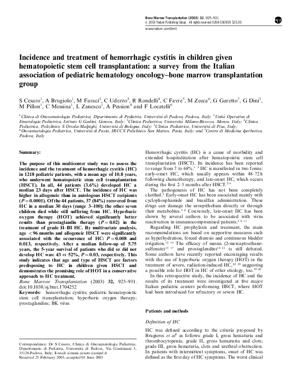(PDF) Hyperbaric Oxygen Therapy for Cyclophosphamide-induced ...