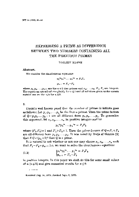 (PDF) Expressing a prime as difference between two numbers containing ...