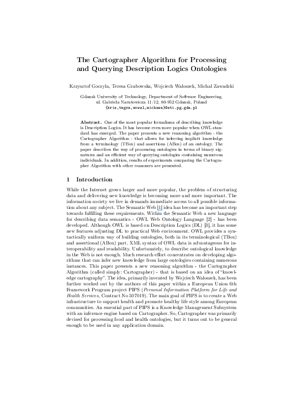 (PDF) The Cartographer Algorithm for Processing and Querying ...