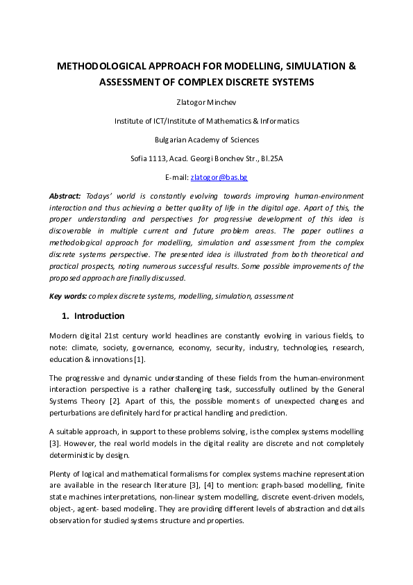 (PDF) Methodological Approach for Modelling, Simulation & Assessment of Complex Discrete Systems