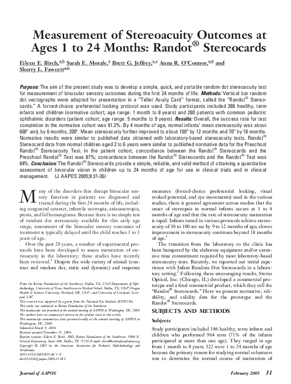 (PDF) Measurement of stereoacuity outcomes at ages 1 to 24 months ...