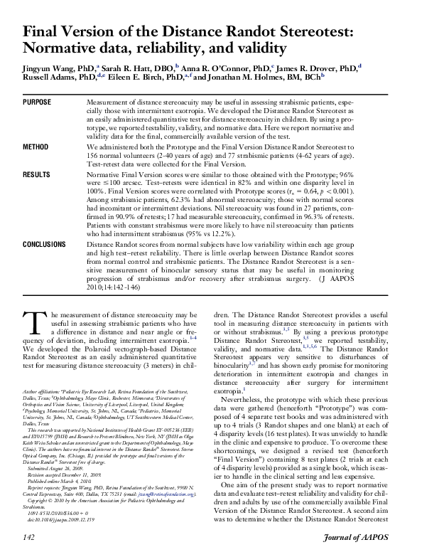 (PDF) Final Version of the Distance Randot Stereotest: Normative data ...