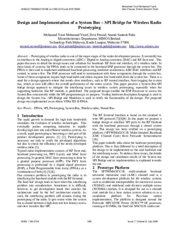 Pdf Design And Implementation Of A System Bus Spi Bridge For