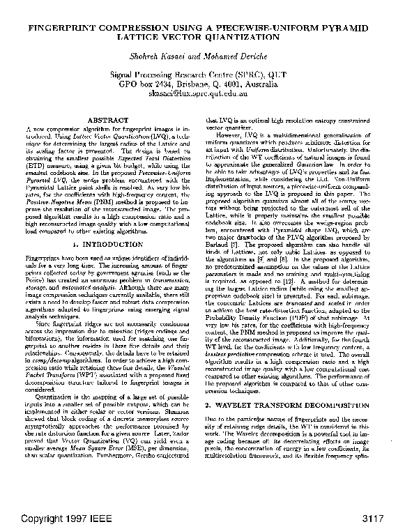 (PDF) Fingerprint compression using a piecewise-uniform pyramid lattice vector quantization