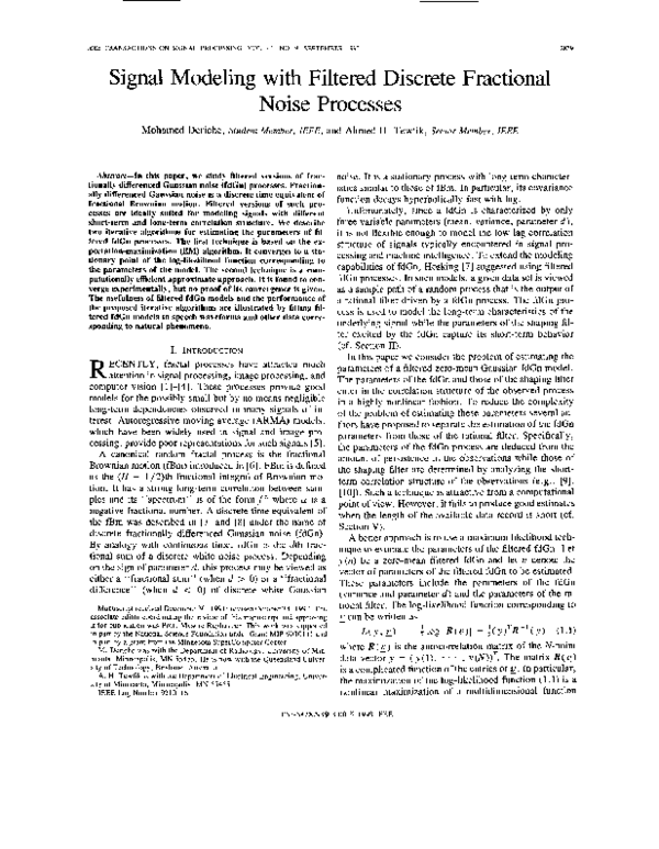 (PDF) Signal modeling with filtered discrete fractional noise processes