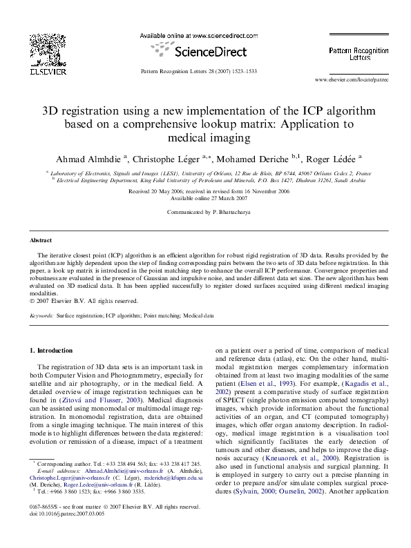 Pdf 3d Registration Using A New Implementation Of The Icp Algorithm Based On A Comprehensive