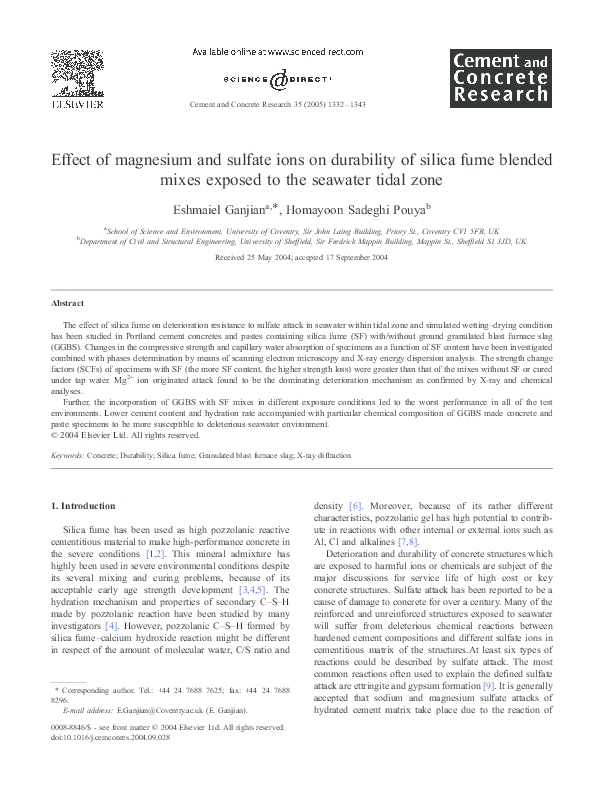 (PDF) Effect of magnesium and sulfate ions on durability of silica fume ...