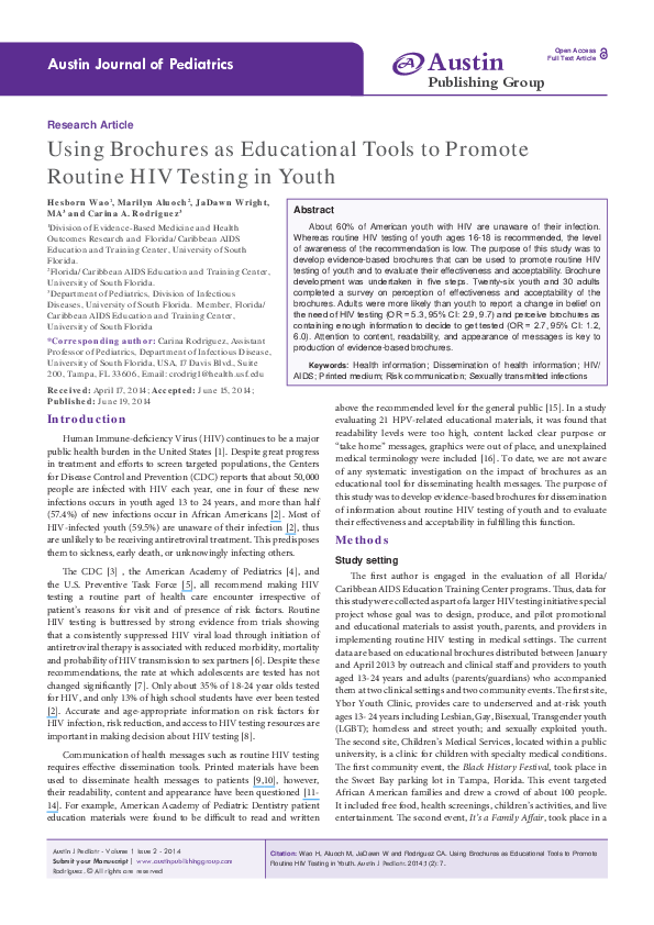 (PDF) Using Brochures as Educational Tools to Promote Routine HIV ...