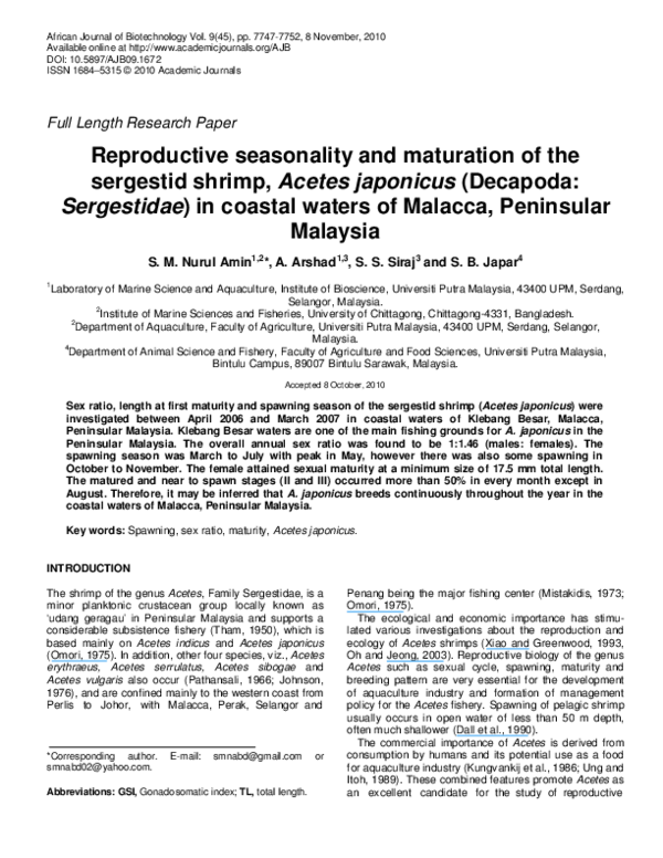 (PDF) Reproductive seasonality and maturation of the sergestid shrimp ...