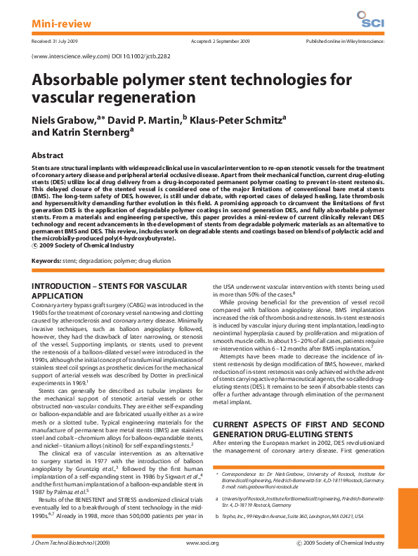 (PDF) Absorbable polymer stent technologies for vascular regeneration