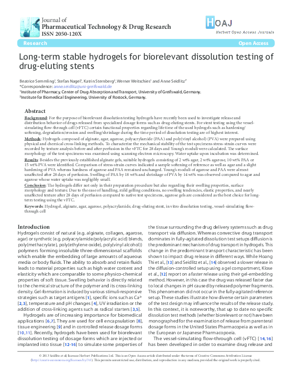 (PDF) Long-term stable hydrogels for biorelevant dissolution testing of ...