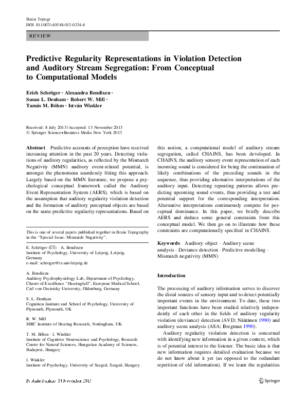 (PDF) Predictive Regularity Representations in Violation Detection and Auditory Stream ...