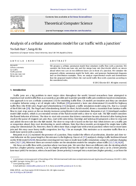 (PDF) Analysis of a cellular automaton model for car traffic with a junction