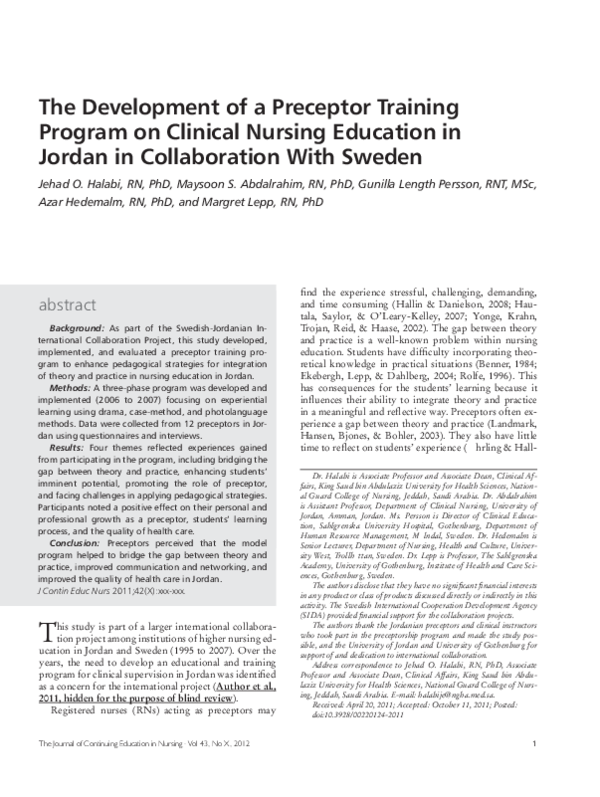 (PDF) The Development of a Preceptor Training Program on Clinical ...