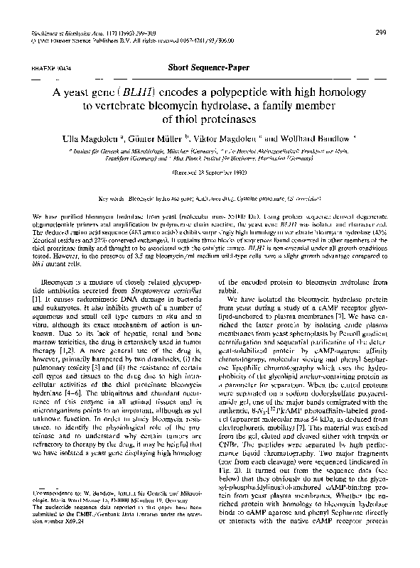 (PDF) A yeast gene (BLH1) encodes a polypeptide with high homology to ...