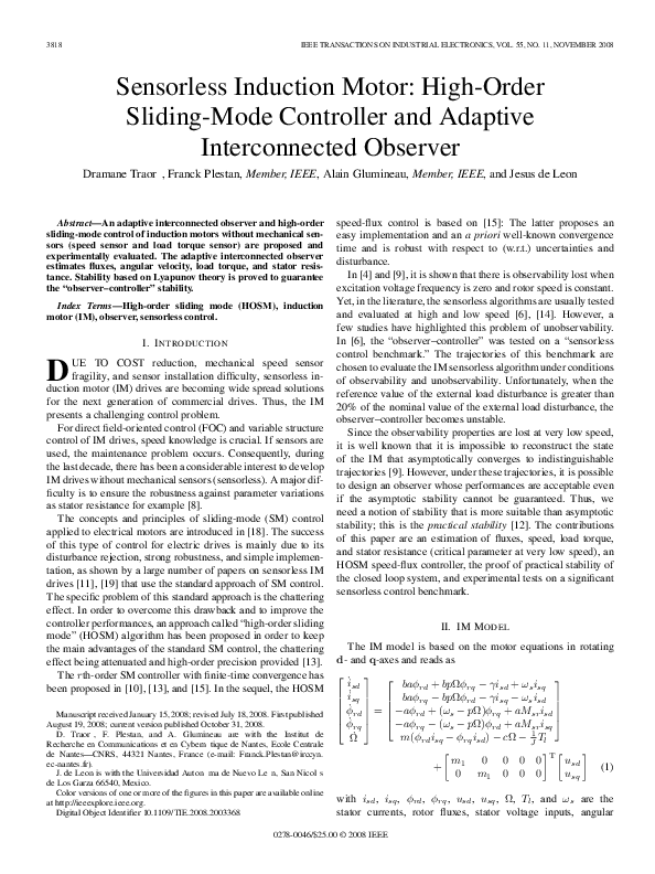 Pdf Nonlinear Control Of An Induction Motor Using A Reduced Order