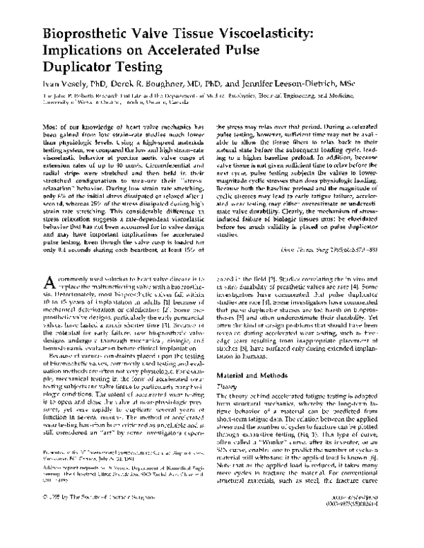 (PDF) Bioprosthetic valve tissue viscoelasticity: Implications on ...