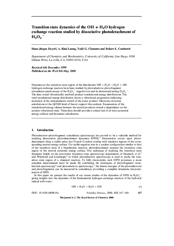 (PDF) Transition state dynamics of the OH+H2O hydrogen exchange ...