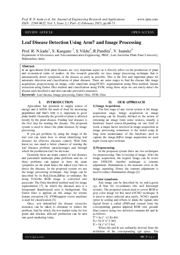 (PDF) Leaf Disease Detection Using Arm7 and Image Processing