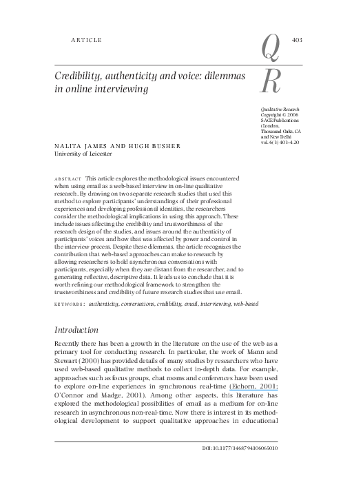 (PDF) Credibility, authenticity and voice: dilemmas in online interviewing