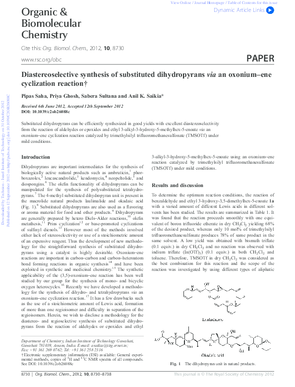 (PDF) Diastereoselective Synthesis of Substituted Tetrahydrothiopyrans ...