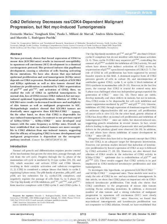 (PDF) Cdk2 Deficiency Decreases ras/CDK4Dependent Malignant Progression ...