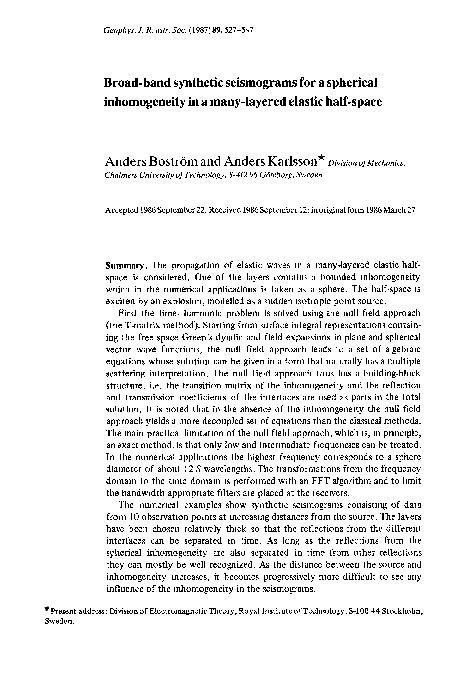 (PDF) Broad-band synthetic seismograms for a spherical inhomogeneity in a many-layered elastic ...