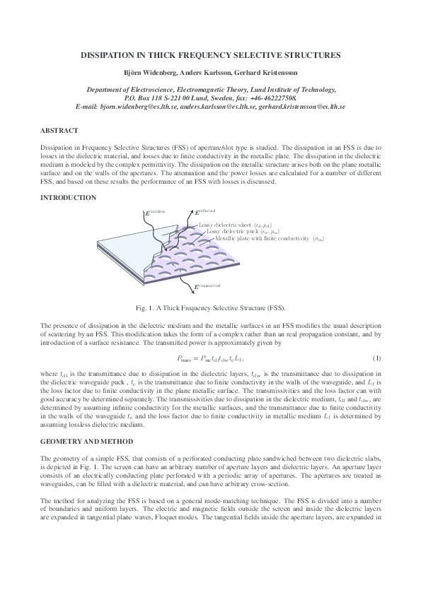 (PDF) Dissipation in thick frequency selective structures