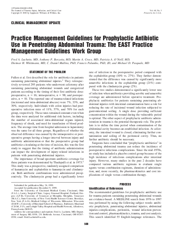 (PDF) Practice Management Guidelines for Prophylactic Antibiotic Use in ...