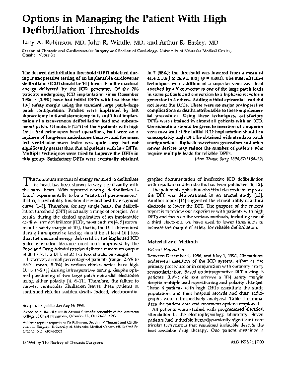 (PDF) Options in managing the patient with high defibrillation thresholds
