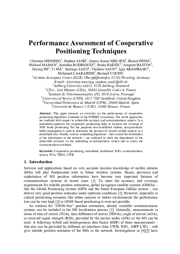 (PDF) Performance Assessment of Cooperative Positioning Techniques