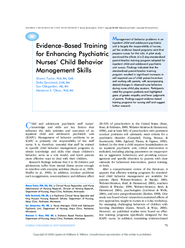 (PDF) Evidence-Based Training for Enhancing Psychiatric Nurses' Child ...