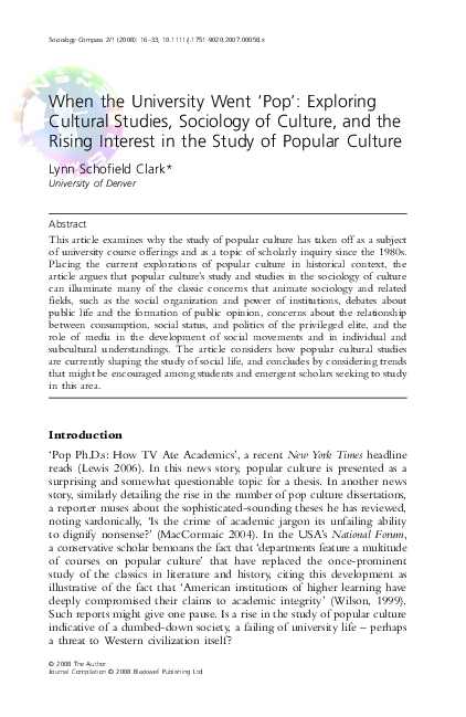 (PDF) When the University Went ‘Pop’: Exploring Cultural Studies ...