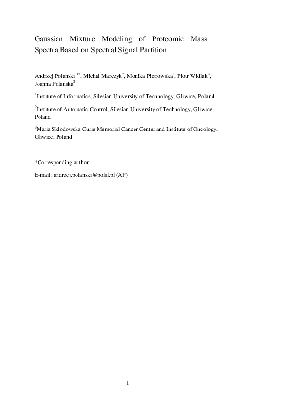 Pdf Gaussian Mixture Modeling Of Proteomic Mass Spectra Based On Spectral Signal Partition