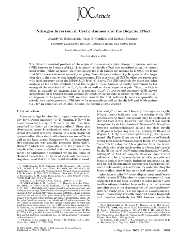 (PDF) Nitrogen Inversion in Cyclic Amines and the Bicyclic Effect