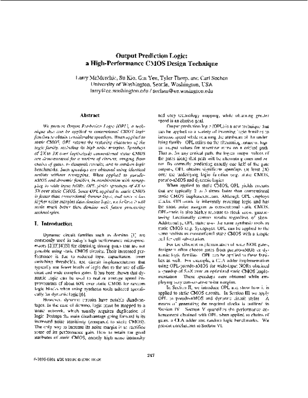 Pdf Output Prediction Logic A High Performance Cmos Design Technique