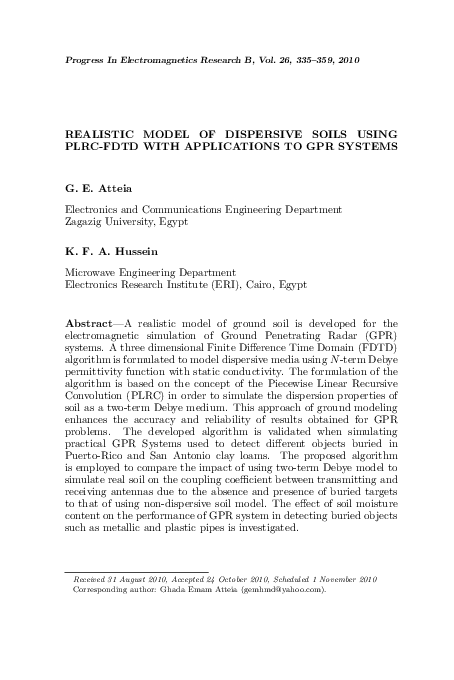 (PDF) REALISTIC MODEL OF DISPERSIVE SOILS USING PLRC-FDTD WITH APPLICATIONS TO GPR SYSTEMS