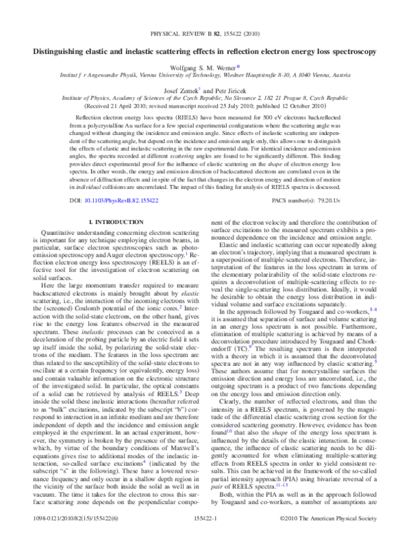 Pdf Surface Chemical Sensitivity Of Reflection Electron Energy Loss Spectra From Metal