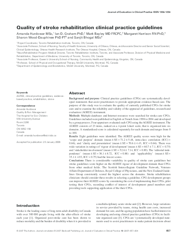 (PDF) Quality of stroke rehabilitation clinical practice guidelines