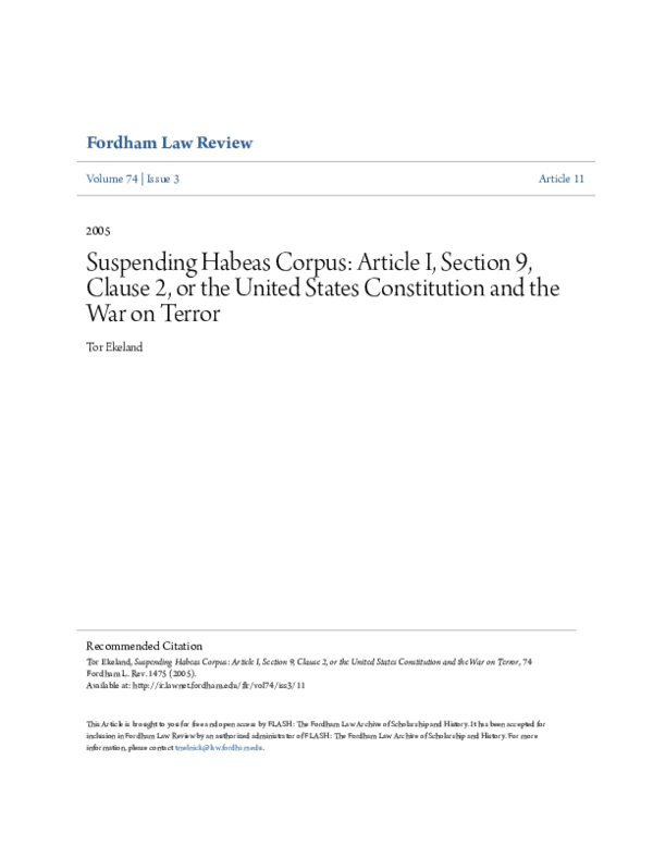 PDF Suspending Habeas Corpus Article I Section 9 Clause 2 Or The pdf-suspending-habeas-corpus-article-i-section-9-clause-2-or-the