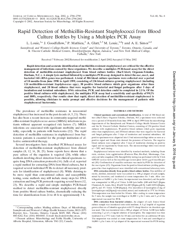 Pdf Rapid Detection Of Methicillin Resistant Staphylococcus Aureus Mrsa And Methicillin
