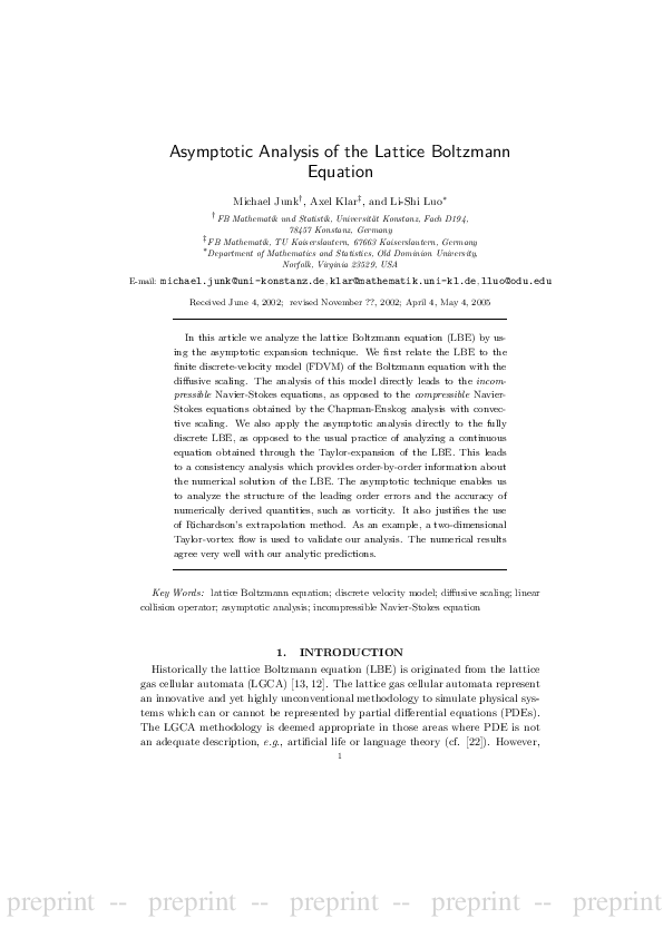 (PDF) Asymptotic analysis of the lattice Boltzmann equation