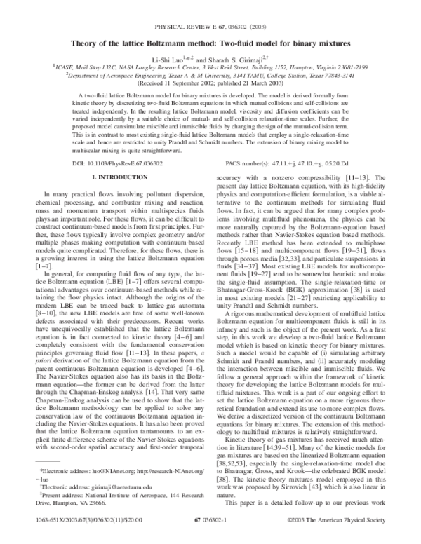 (PDF) Theory of the lattice Boltzmann method: Two-fluid model for binary mixtures