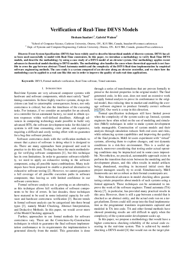 (PDF) Verification of real-time DEVS models