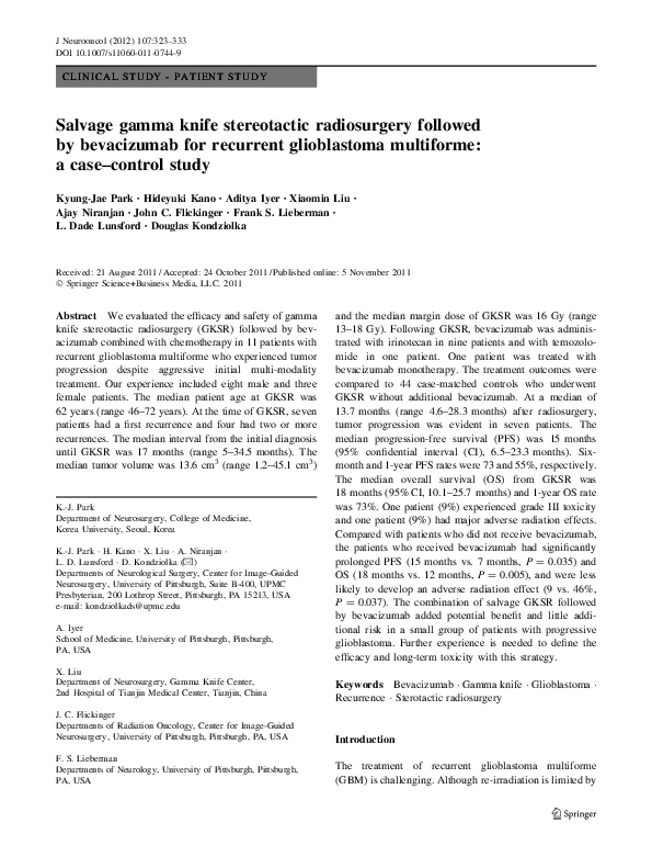 (PDF) Salvage gamma knife stereotactic radiosurgery followed by bevacizumab for recurrent ...