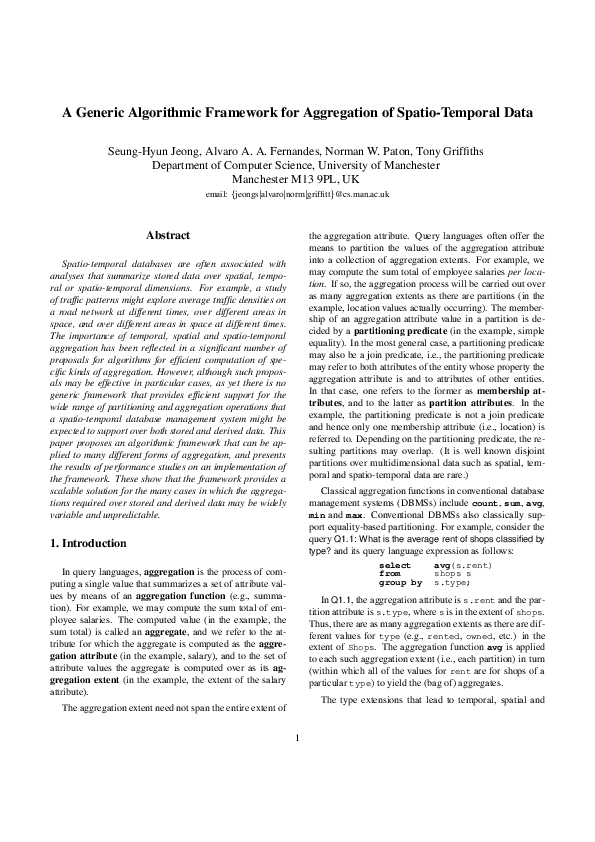 (PDF) A generic algorithmic framework for aggregation of spatio-temporal data