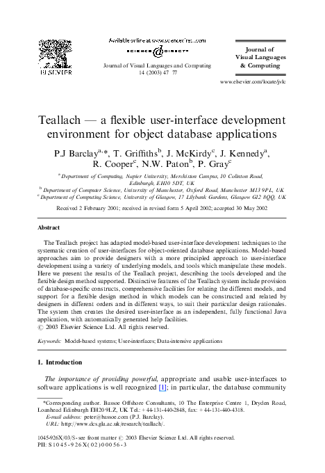 (PDF) Teallach — a flexible user-interface development environment for object database applications