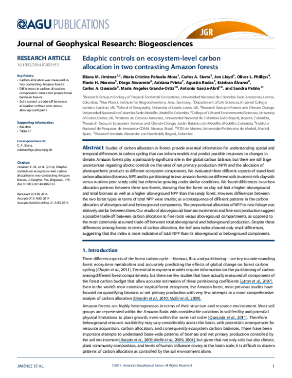 (PDF) Edaphic controls on ecosystem-level carbon allocation in two ...